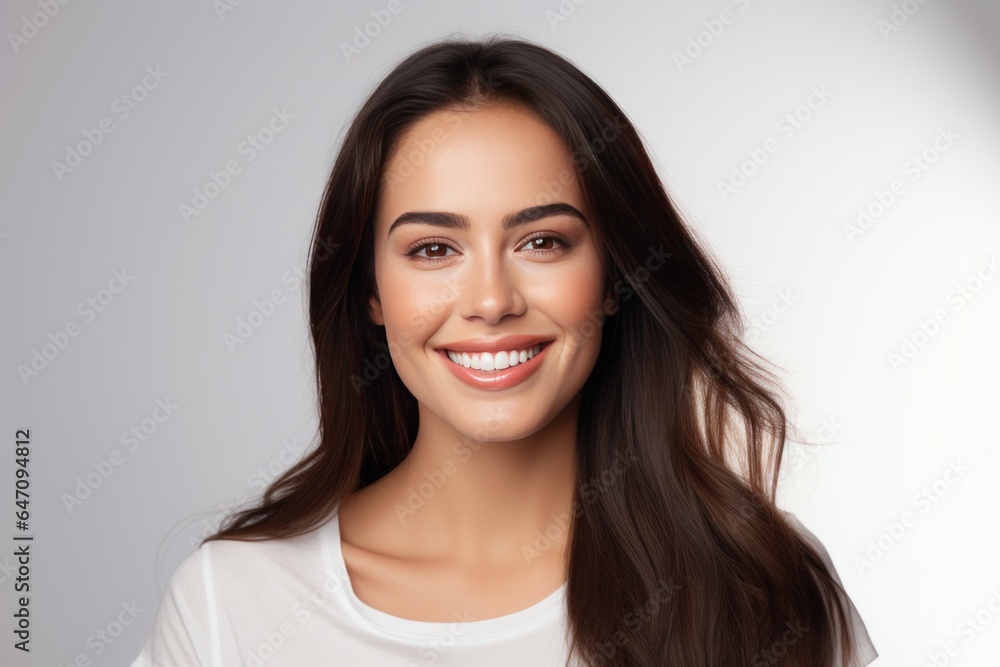 Closeup photo portrait of a beautiful young latin hispanic model woman ...