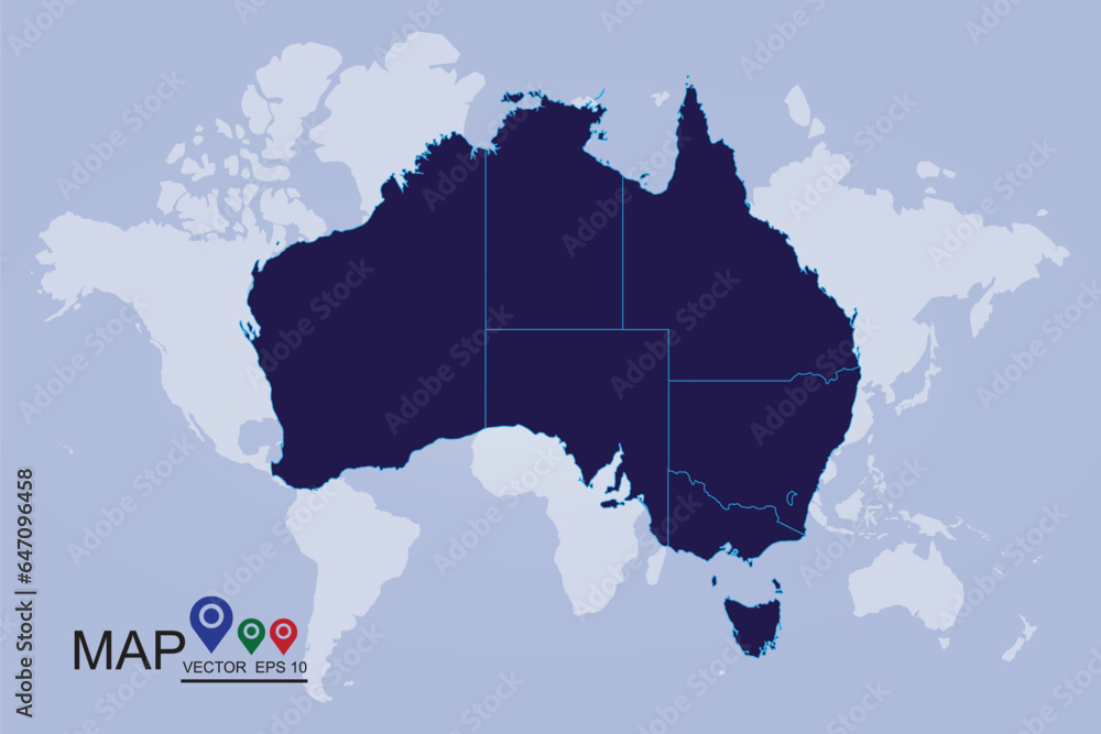 Map of australia. Detailed vector map with counties, regions, province ...