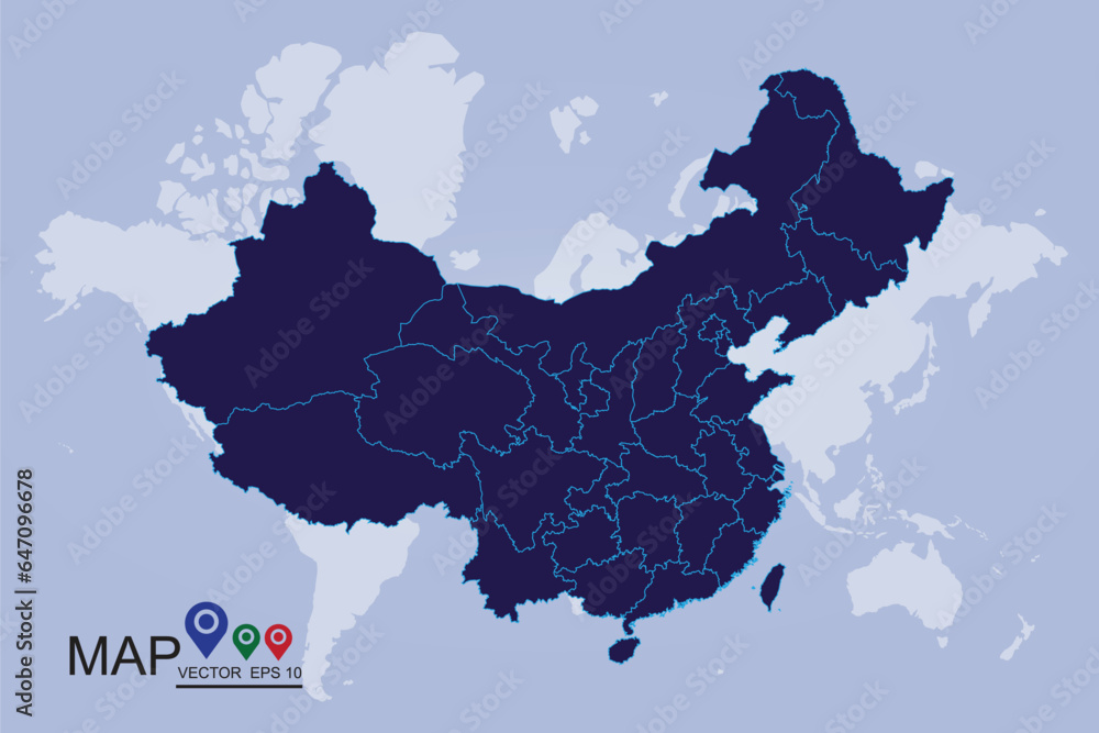 Map of China,Blue map of China, isolated on white background with ...