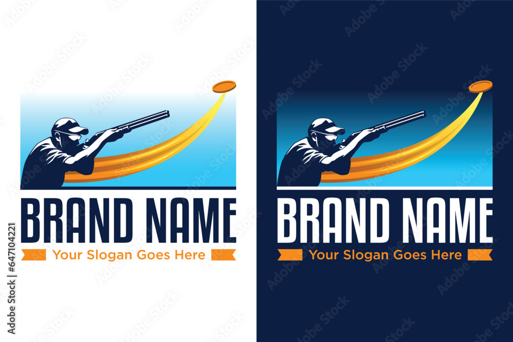 simple modern man shoots at a flying clay illustration logo design ...