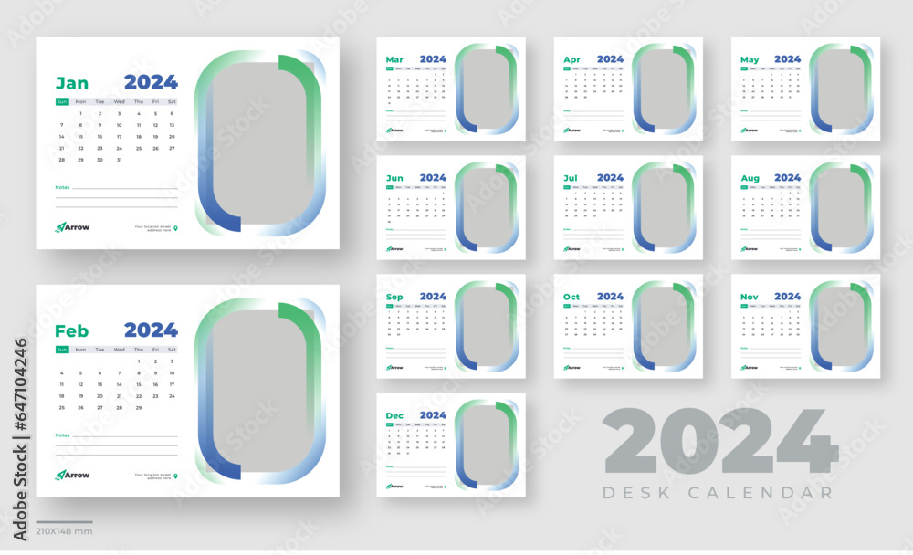 Desk calendar 2024 planner template, corporate desk calendar schedule ...