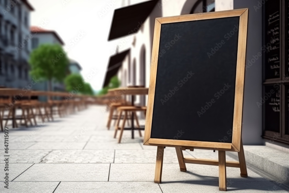 Blank restaurant shop sign or menu boards near the entrance to ...