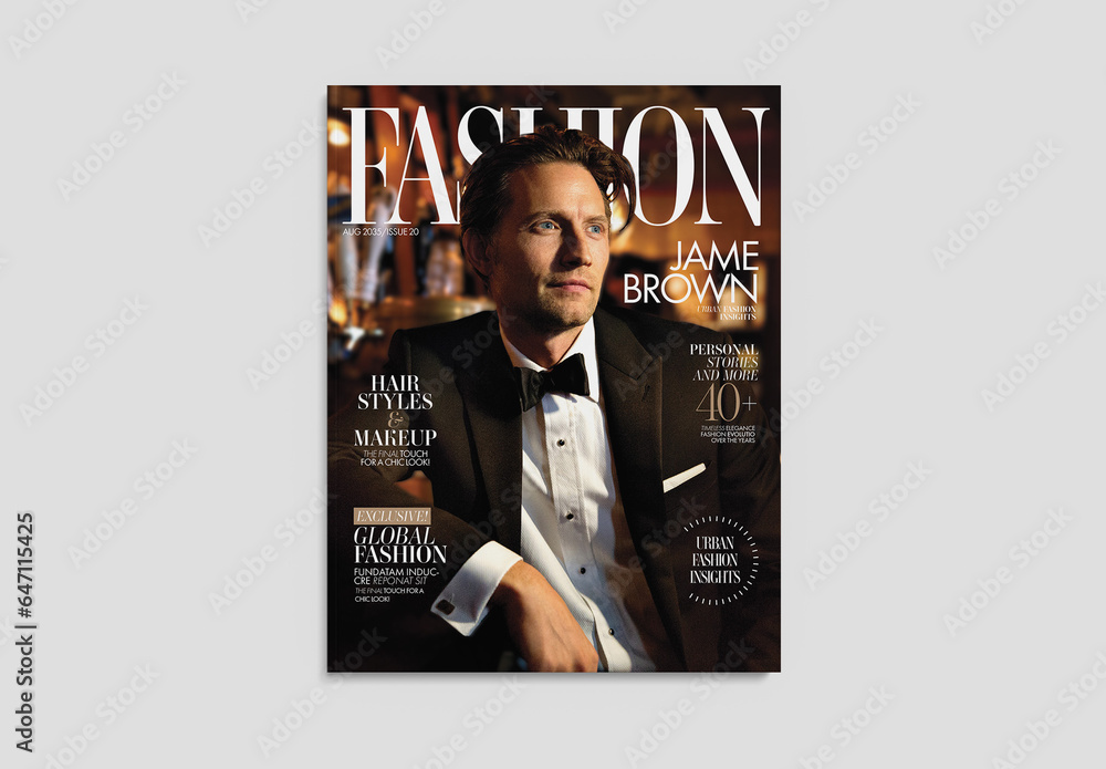 Fashion Magazine Cover Layout for Male Model Stock Template | Adobe Stock