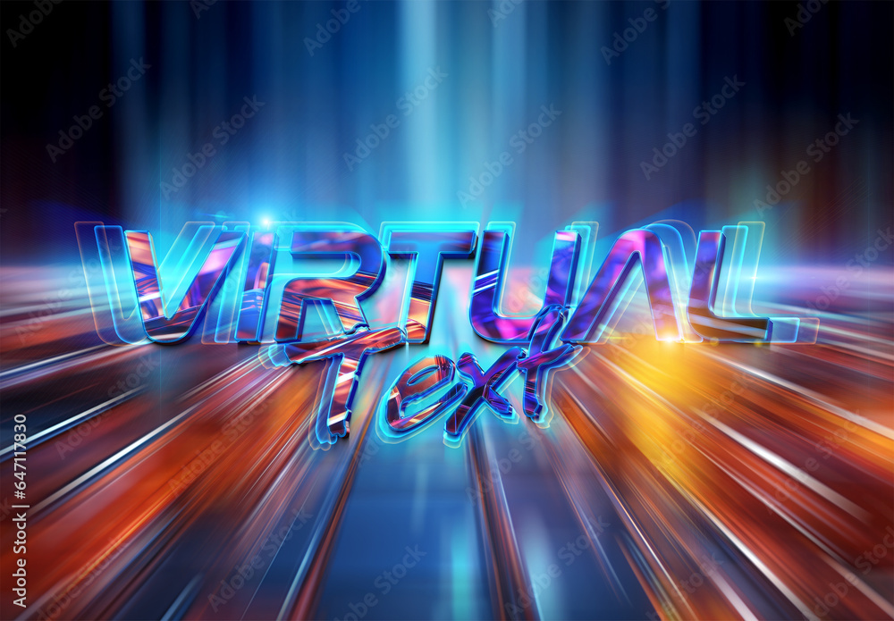 Virtual Text Effect With 3D Neon Style Mockup Stock Template | Adobe Stock