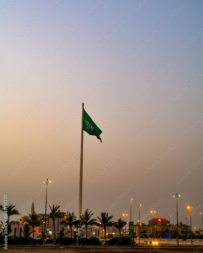 Tallest flag pole of world The flag of Saudi Arabia, Jeddah Stock Photo ...