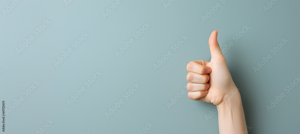 Foto de A hand gives a thumbs up gesture against a blue background. The ...