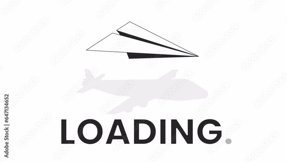 Flying paper airplane casting shadow bw loading animation. Paper plane ...