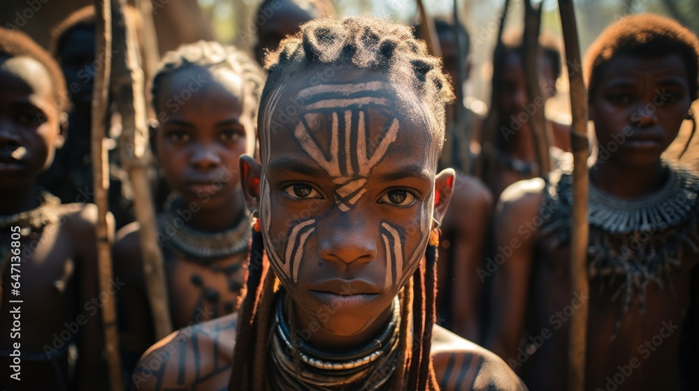 young people and children From an African tribe complete with cultural ...