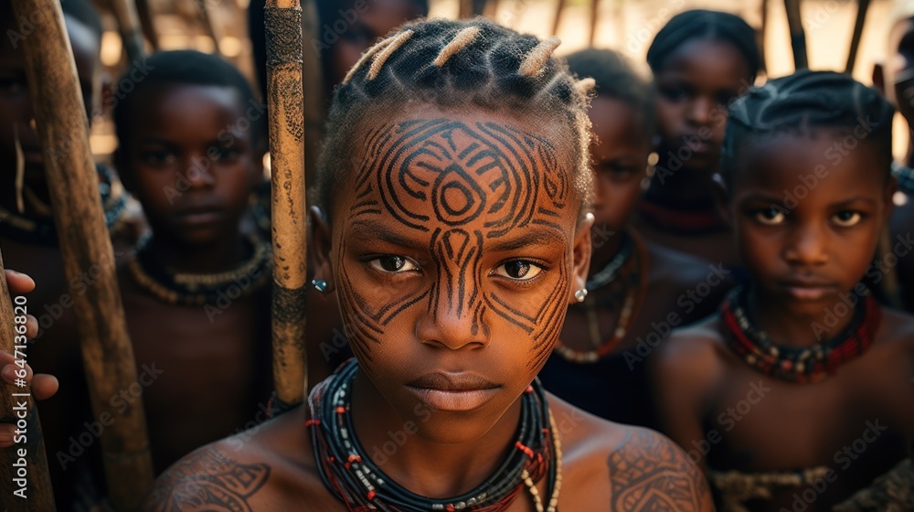 young people and children From an African tribe complete with cultural ...