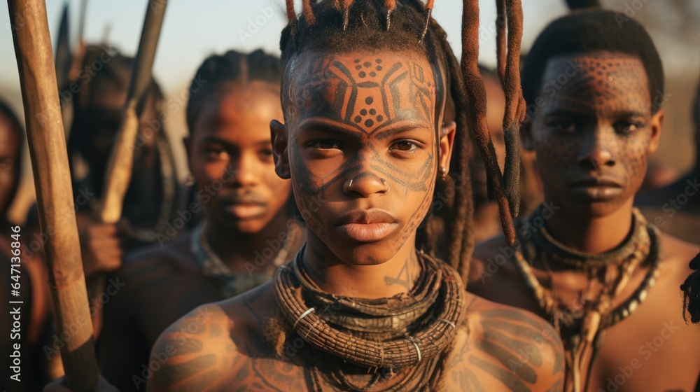young people and children From an African tribe complete with cultural ...