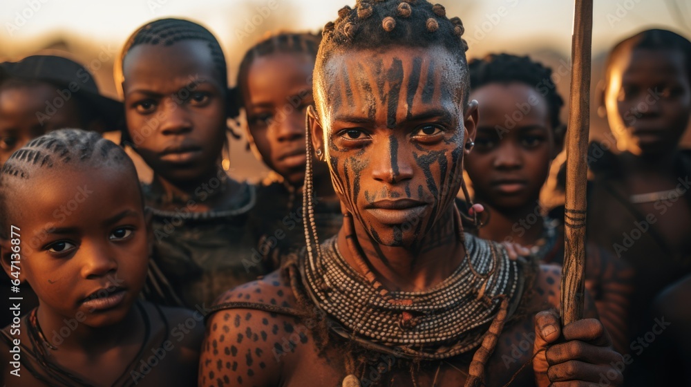 young people and children From an African tribe complete with cultural ...