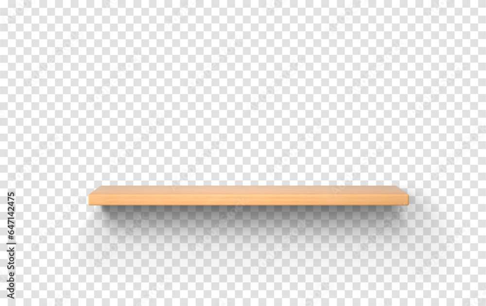 Realistic wooden shelf with shadow on isolated background. Minimal ...