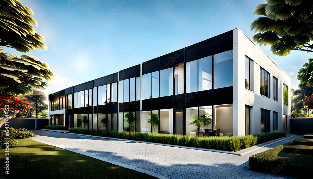 Modern small scale design style office building. Simple exterior and ...