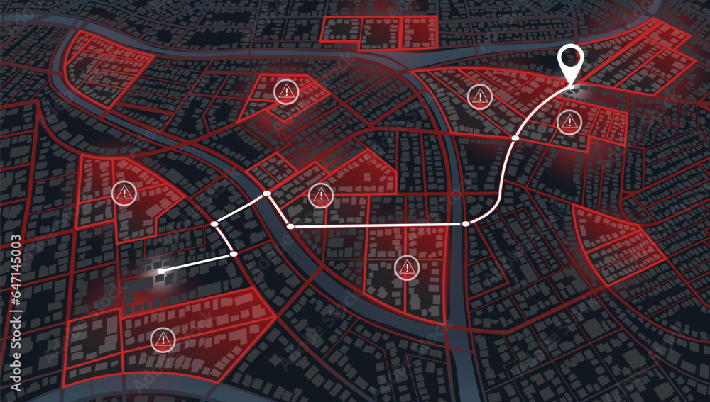 Map of the route with data on the distance, turns of the route. Blocked ...