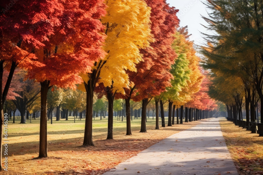 Colorful Row Of Trees In A Park Beautiful Park Scenes, Diversity Of ...