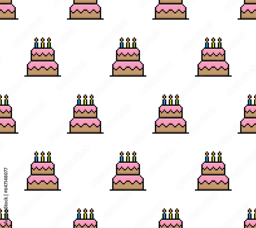 pixel cake Seamless Pattern vector hapy birthday background pixel art ...