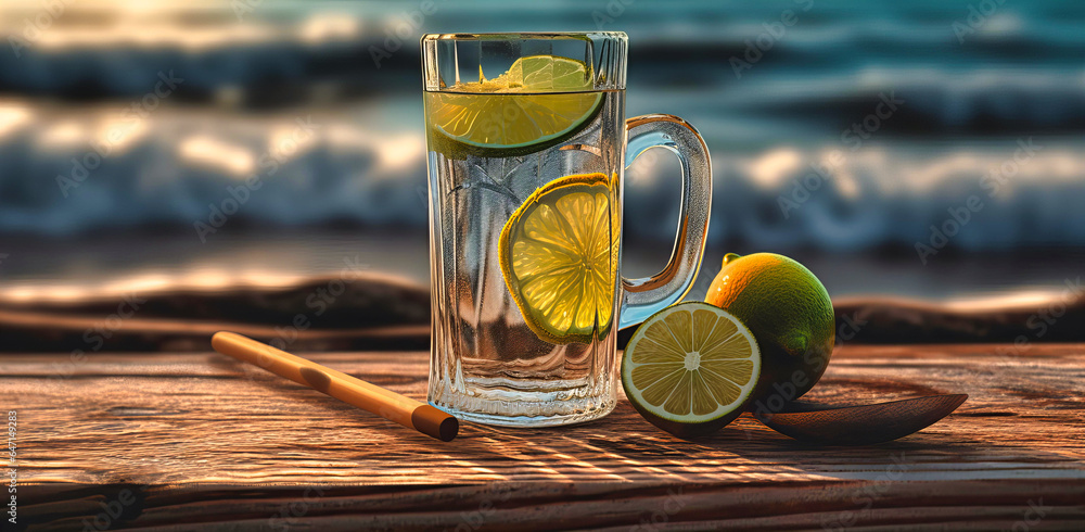 Tropical Beach Cocktail: Refreshing Drink with Lime and Lemon Slices ...