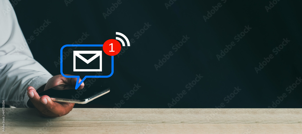 New email notification,communication concept.,Businessman holding ...