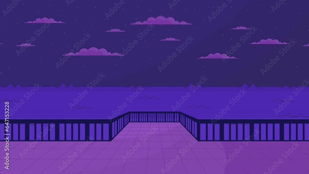 Pier at night cartoon animation. Quay water. Atmospheric landscape 4K ...