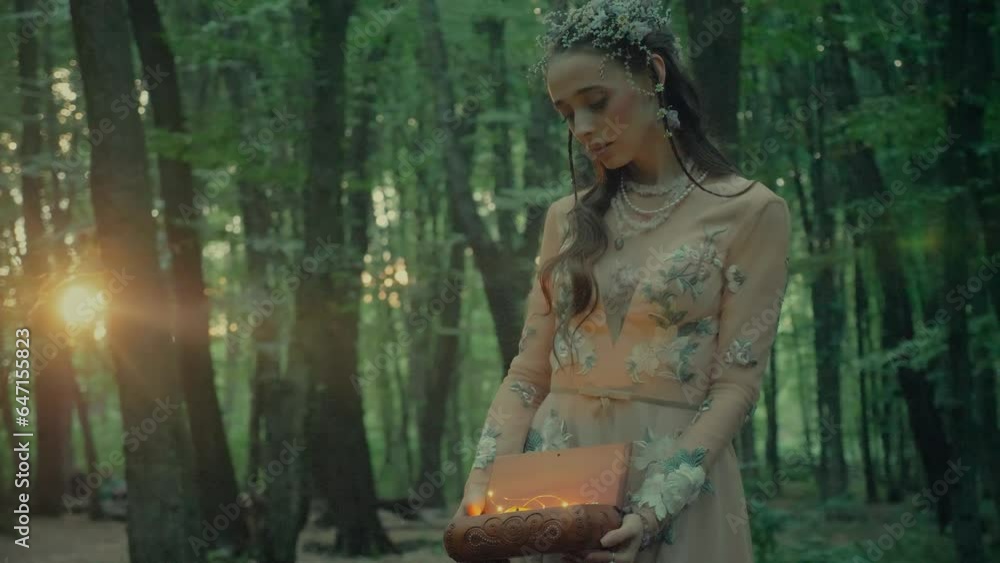 Attractive Dryad Or Forest Fairy With Flowers In Her Hair. Charming ...