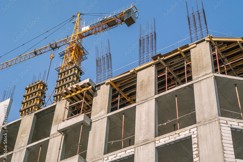 The foundation on reinforced concrete piles and the frame during the ...