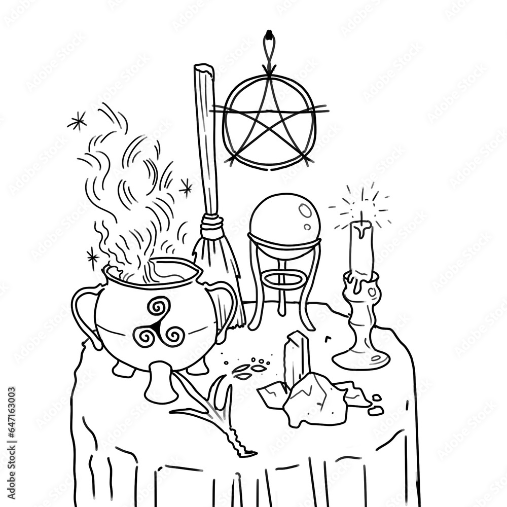 Magic Witchcraft Altar Wicca Lineart Stock Illustration | Adobe Stock