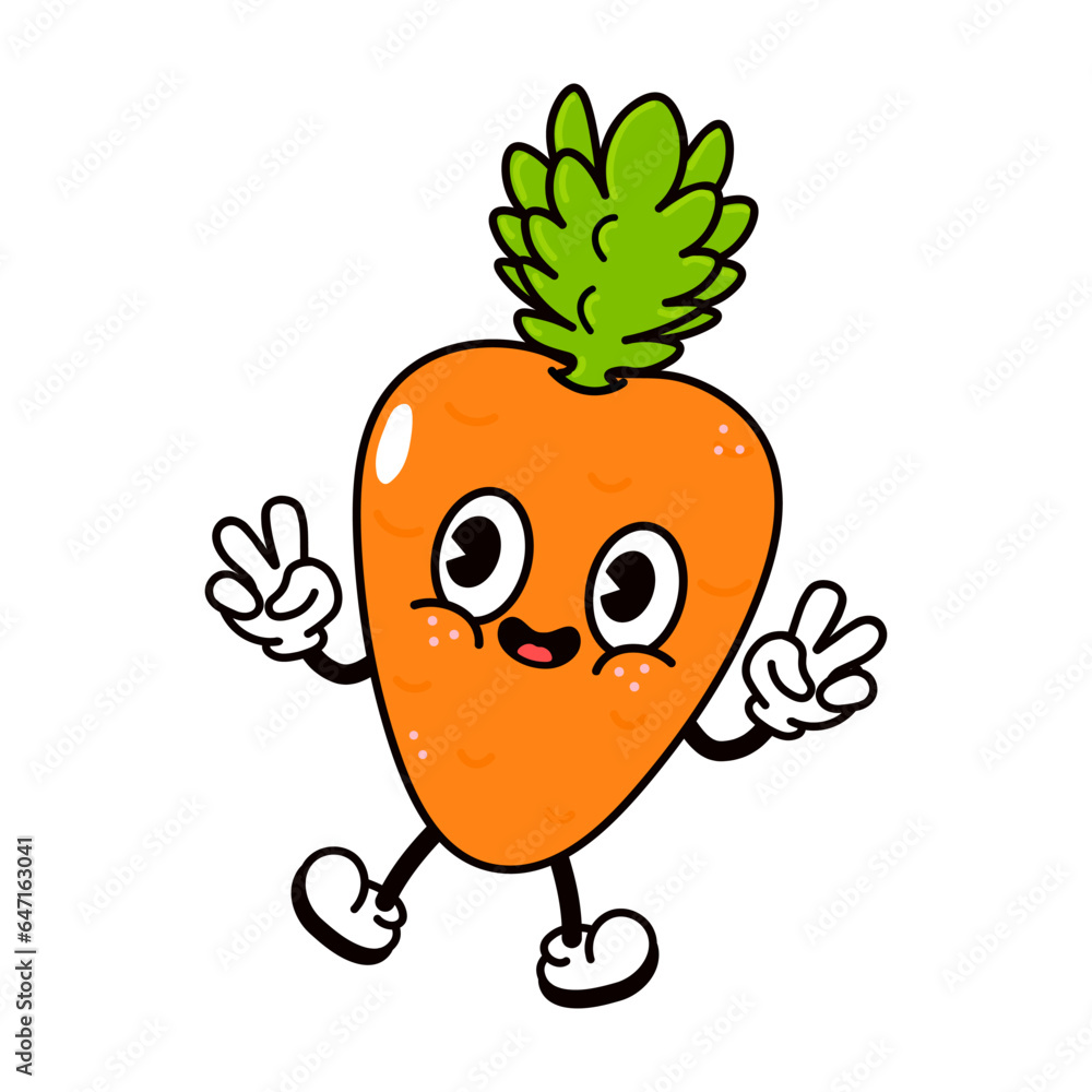 Jumping Carrot character. Vector hand drawn traditional cartoon vintage ...
