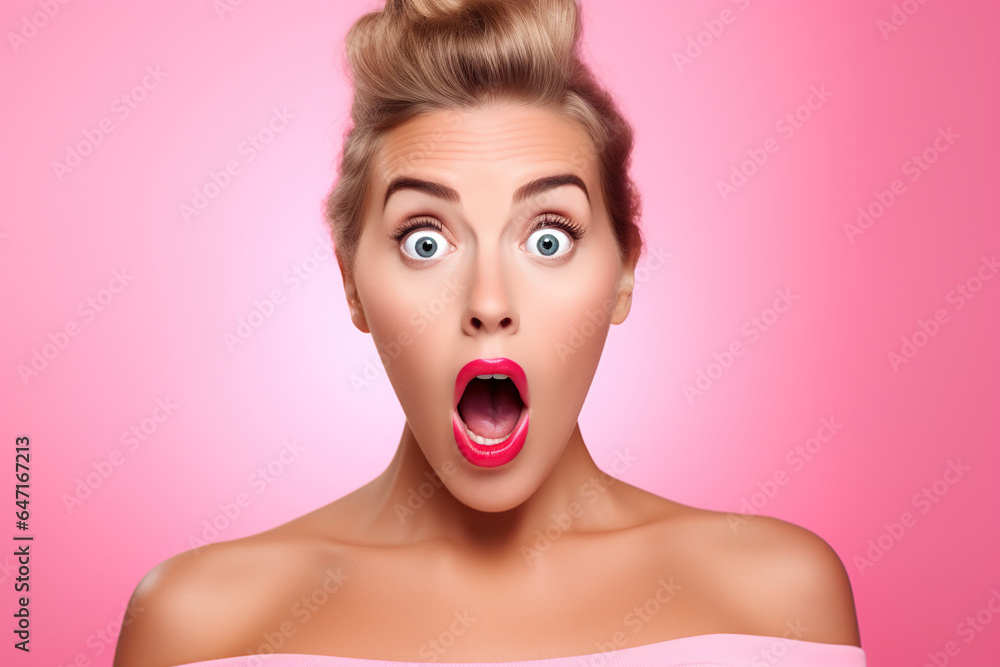 Woman expressing surprise and shock emotion with his mouth open and ...