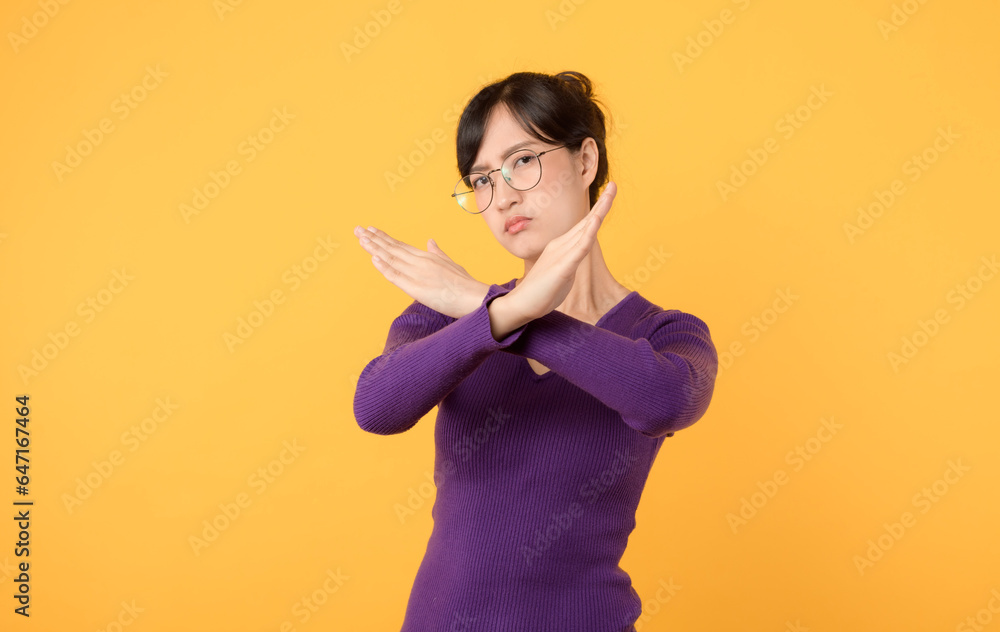 Portrait Asian beautiful young woman 30s unhappy or confident standing ...