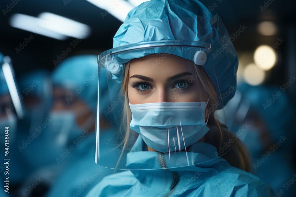 Nurse in a surgical mask and gloves, ready for an operation, Generative ...