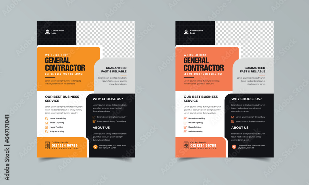 Corporate contractor tools cover a4 template and flat icons for a ...