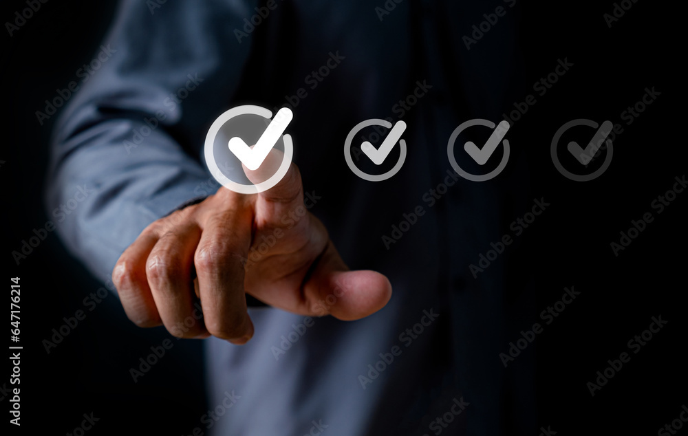 Hand ticking correct mark, checklist and check mark concept, check mark ...