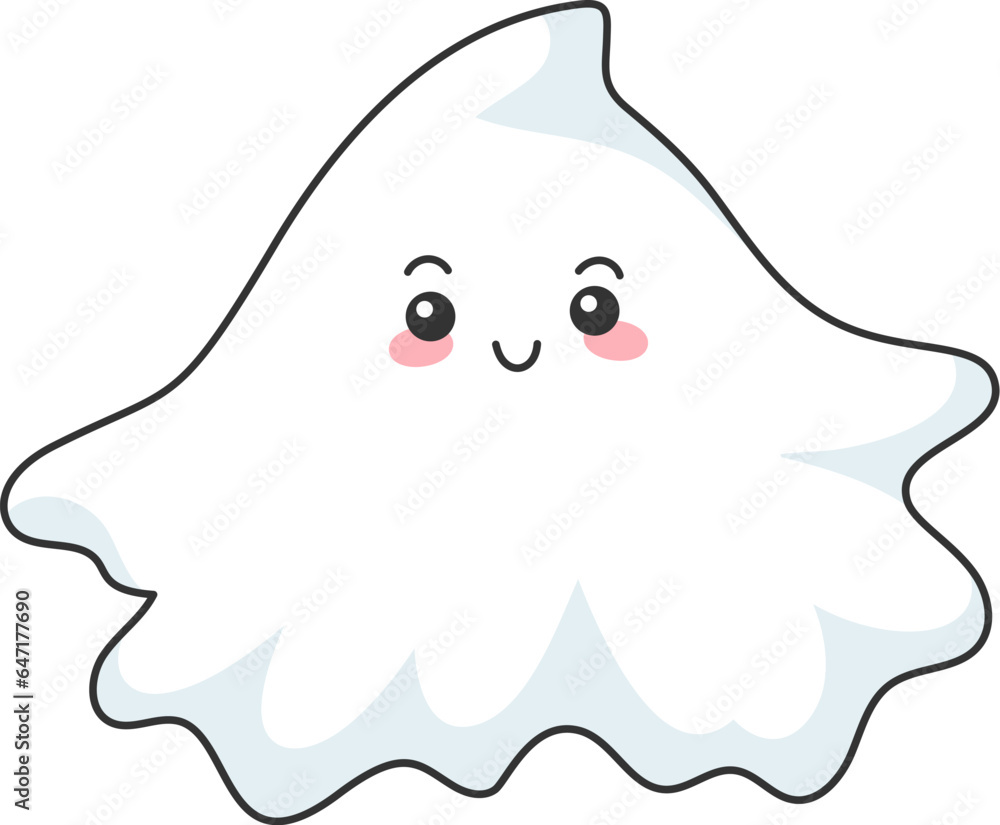 Cartoon kawaii Halloween ghost character with round eyes, blushing ...