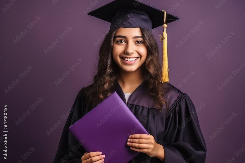 Happy Asian young beautiful graduate female student with University ...