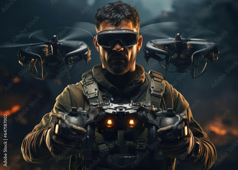 Soldier Using Drone for Scouting During Military Operation. anti ...