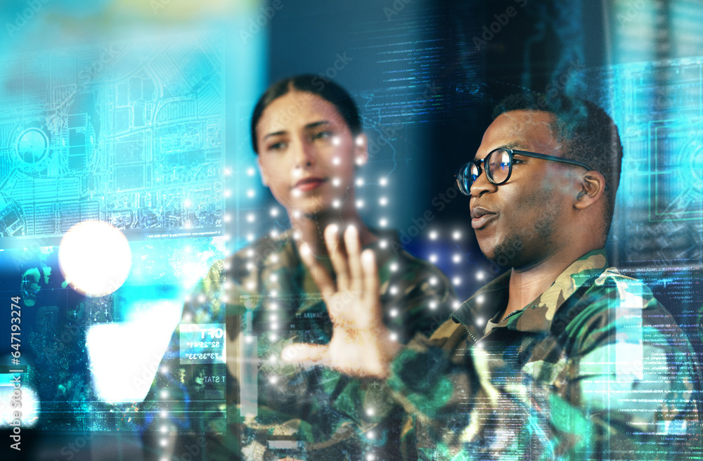 Cyber security, board and people in the army for planning with overlay ...