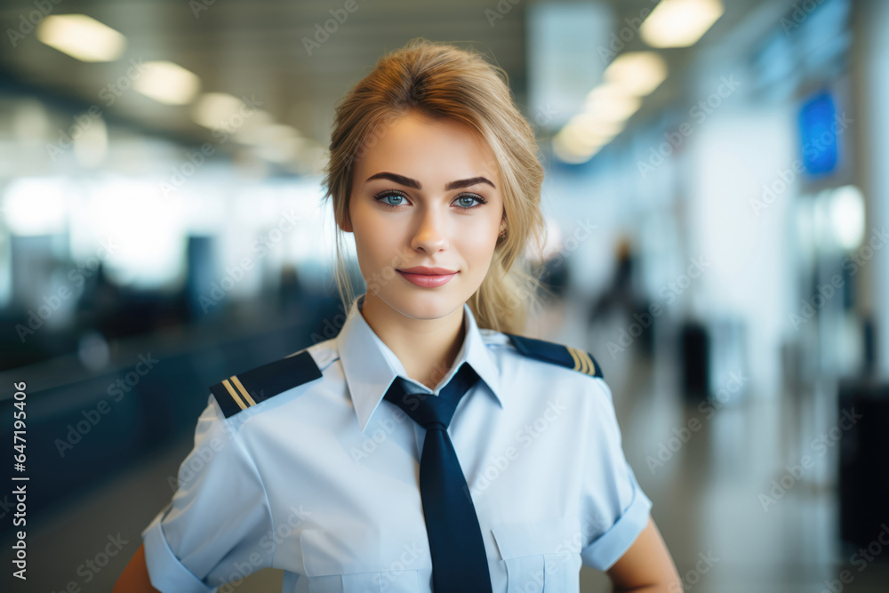 Woman Guard On Defocused Background Airports . Сoncept Empowering Women ...