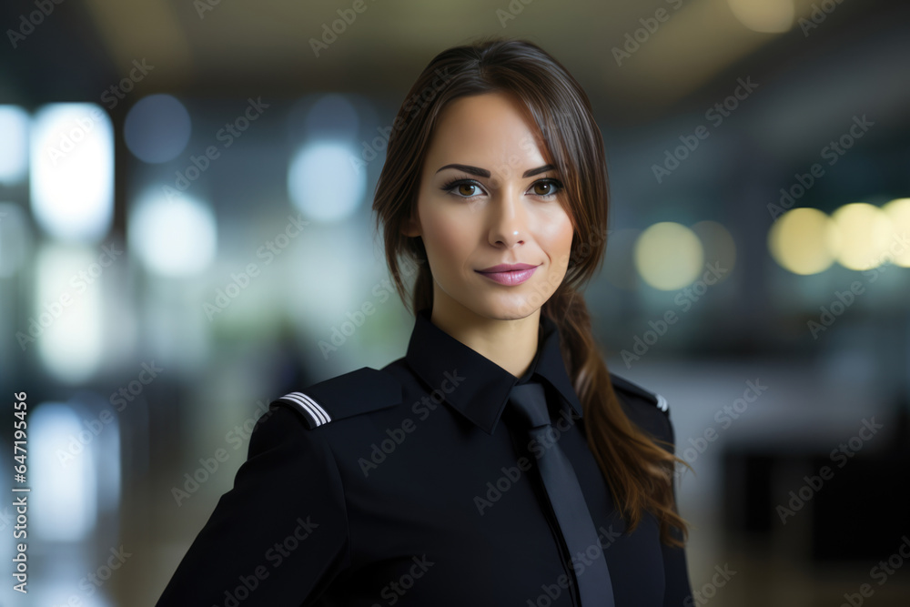 Fotografia do Stock: Woman Guard On Defocused Background Corporate ...