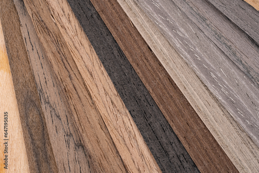 Palette of wood decor samples with different colours and textures ...