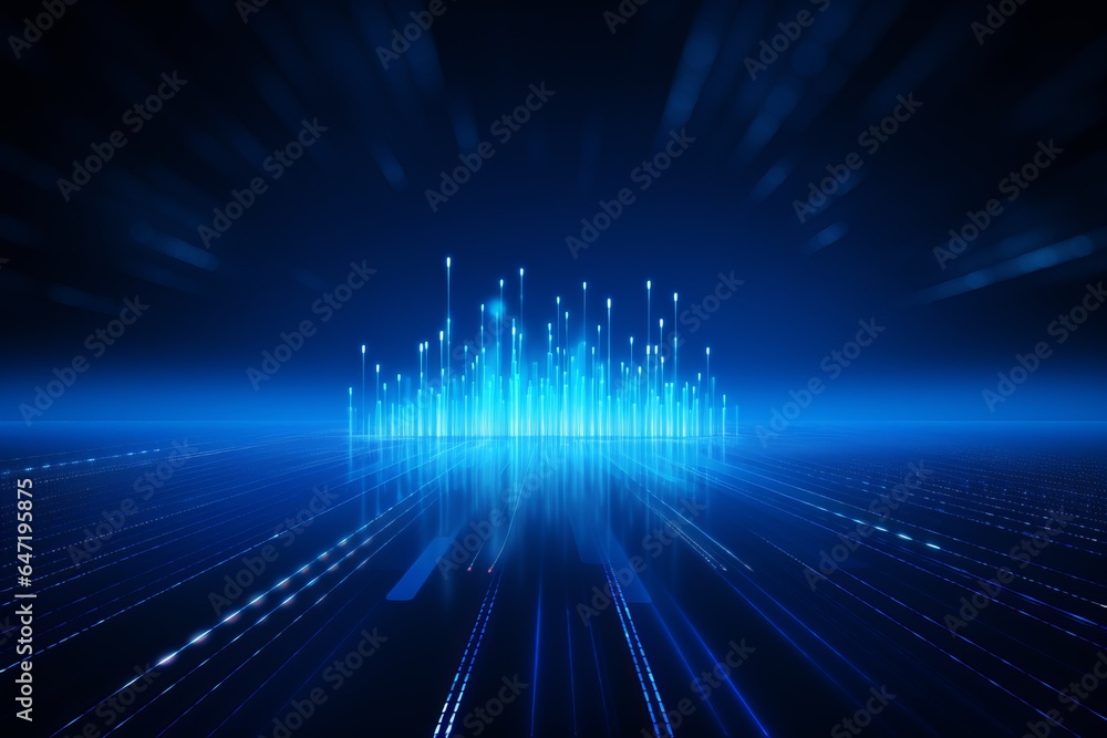 Digital glitch and distortion effect superimposed over an abstract blue ...