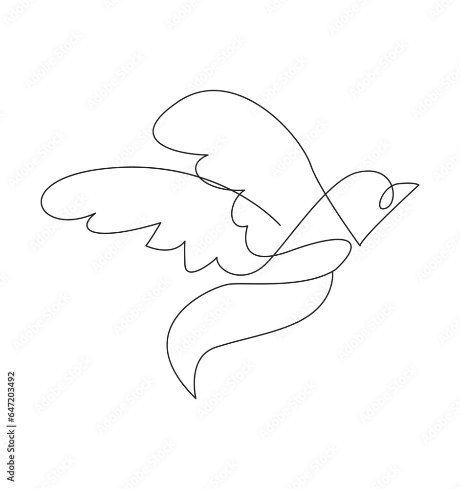 One continuous line drawing of flying up dove. Bird symbol of peace and ...