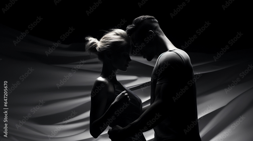 Contemporary dance, male and female dancer intertwined in an abstract ...