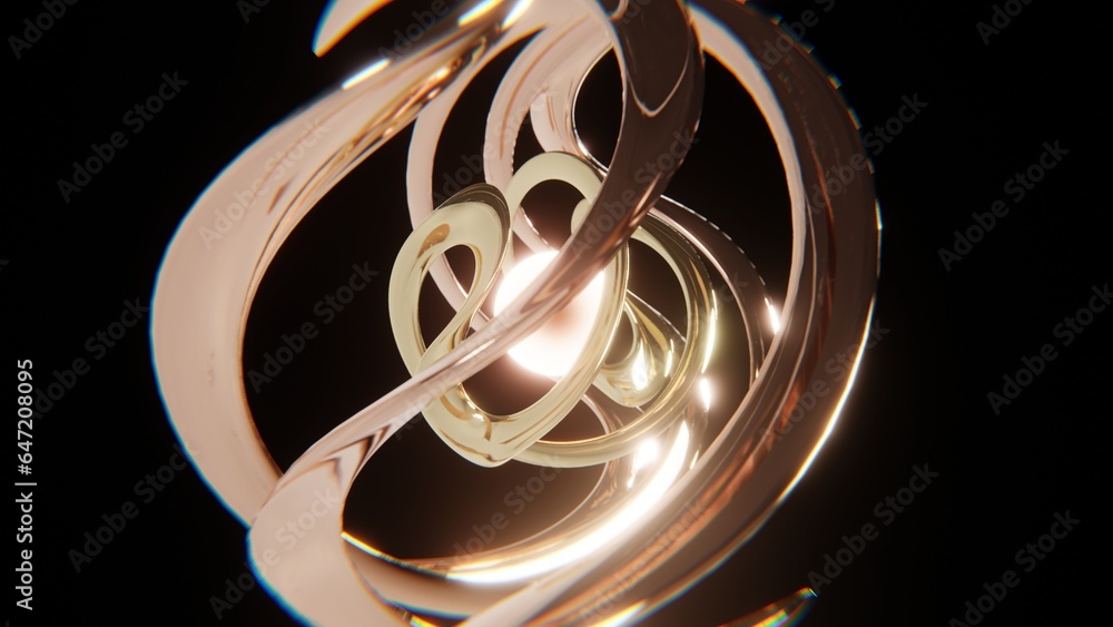 Abstract chrome shape background. Golden moprhing shapes and glowing ...