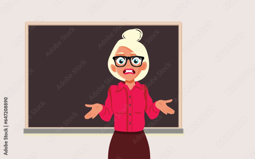 Puzzled Clueless Teacher in front of a Classroom Vector Cartoon ...