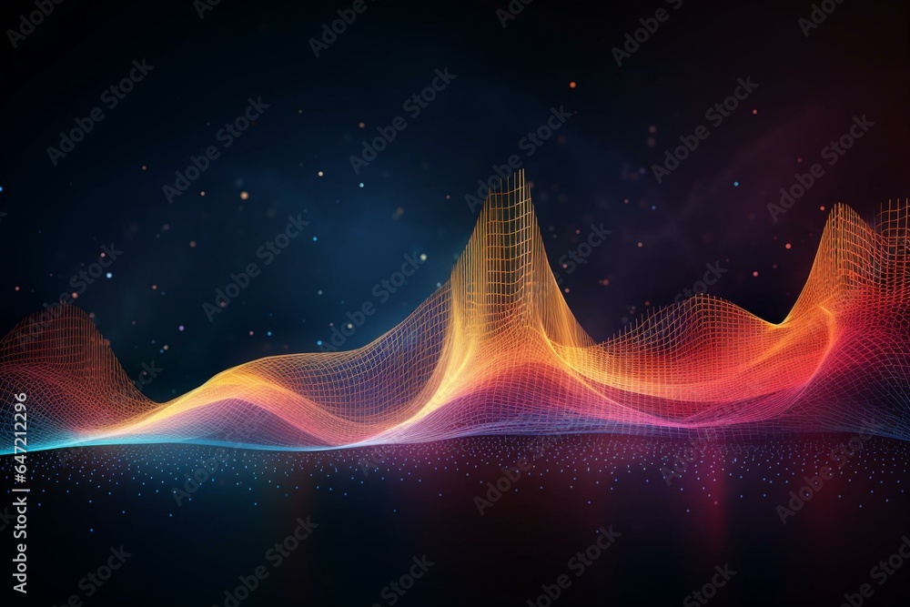 Abstract background with colorful wavy graph formed by dotted guides ...
