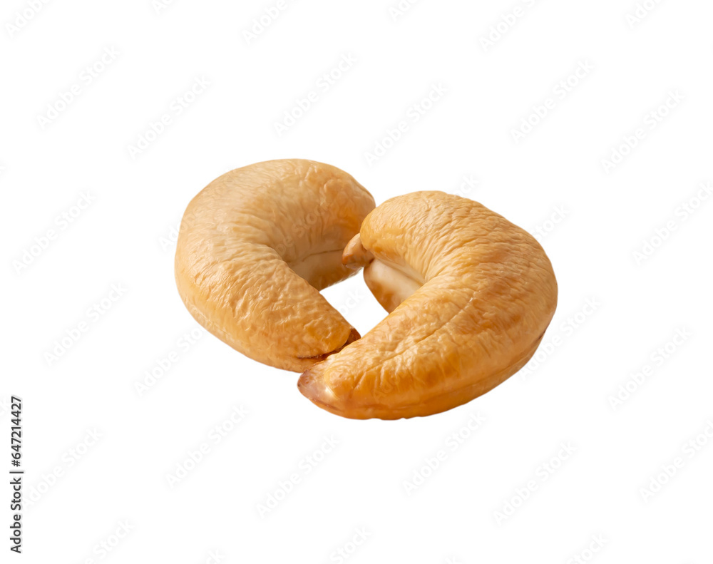 Top view of two Roasted brown cashew nuts in stack isolated on white ...
