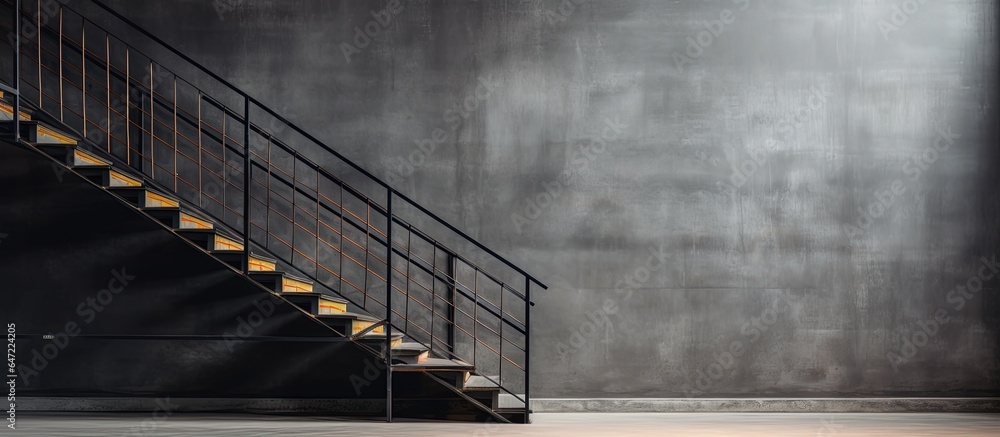 Black metal staircase railing made from expanded metal combined with a ...