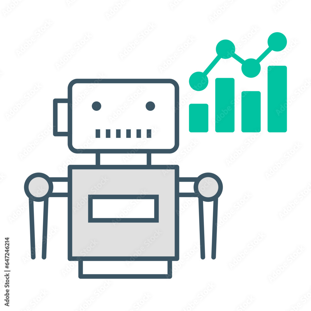 Vector icon for Automated Chart Analysis with AI. Bot with data ...