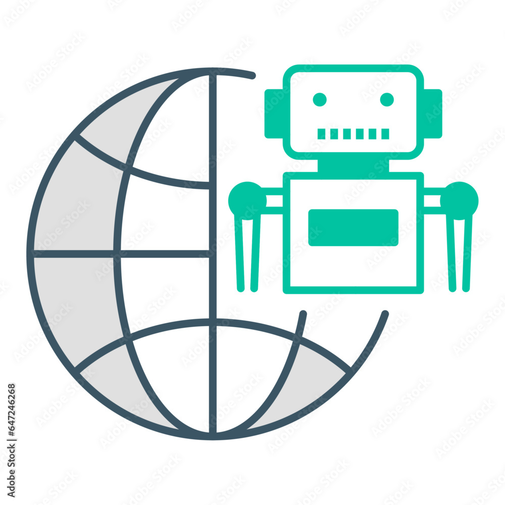 Simple vector icon globe and robot. AI globe, chat GPT and globe icon ...