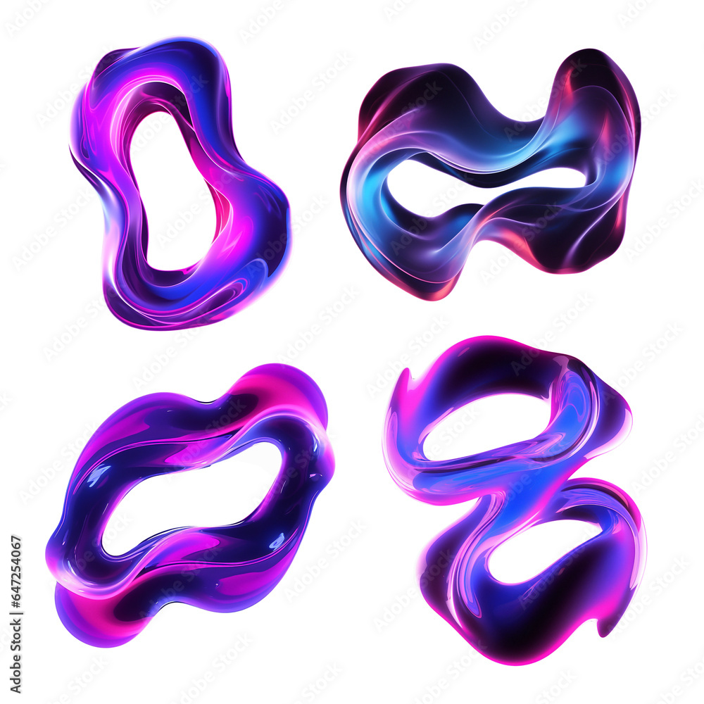 Bold colorful liquid shapes set isolated. Iridescent neon wavy ...